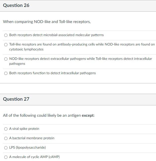 Solved When comparing NOD-like and Toll-like receptors, Both | Chegg.com