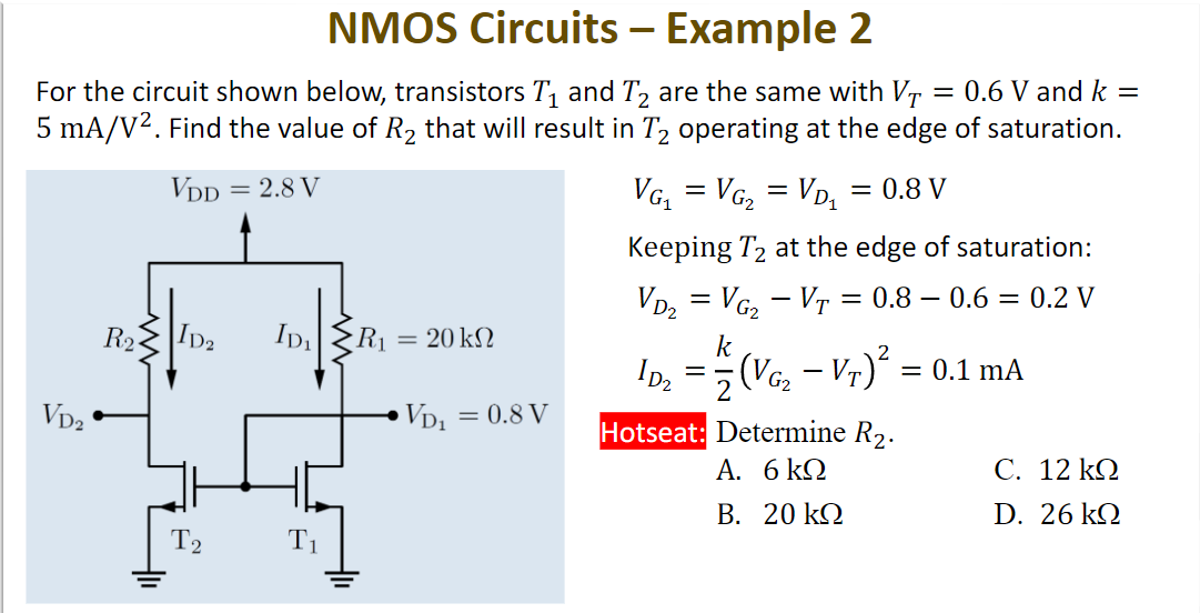 Solved NMOS Circuits - ﻿Example 2For the circuit shown | Chegg.com