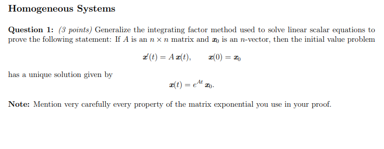 Solved Integrating Factors for Linear Systems Exponential | Chegg.com