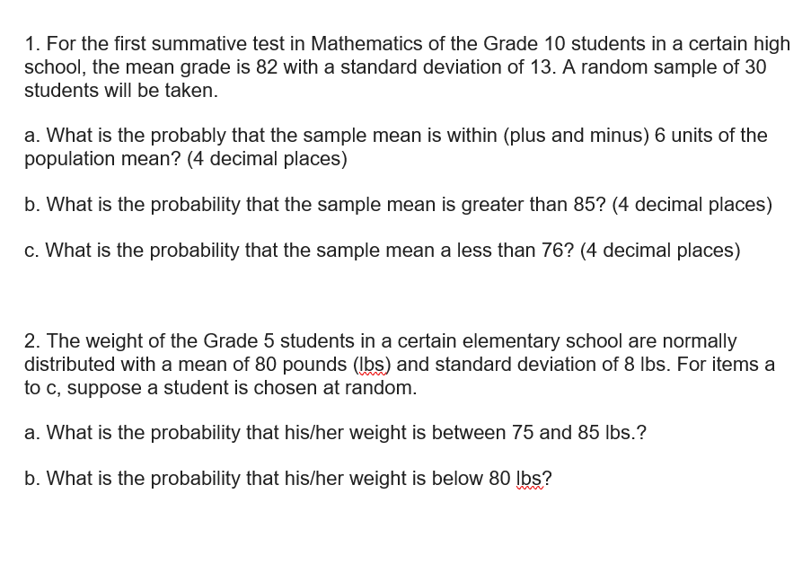 Solved 1. For the first summative test in Mathematics of the | Chegg.com