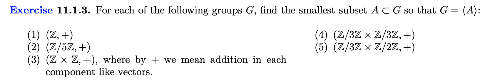 Solved Exercise 11.1.3. For each of the following groups G, | Chegg.com