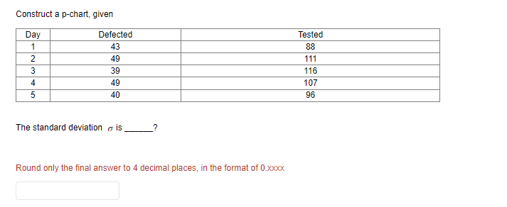 Solved Construct a p-chart, given The standard deviation σ | Chegg.com