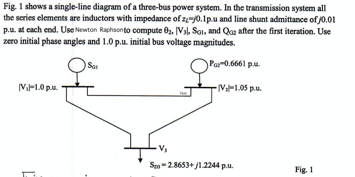 Solved Fig. 1 shows a single-line diagram of a three-bus | Chegg.com