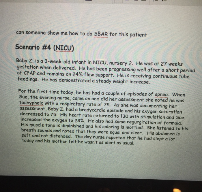 Solved can someone show me how to do SBAR for this patient | Chegg.com