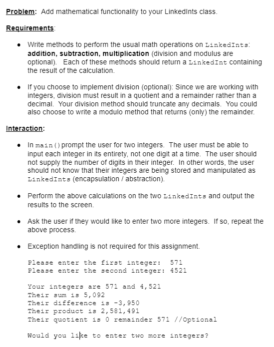 Solved Problem: Add mathematical functionality to your | Chegg.com