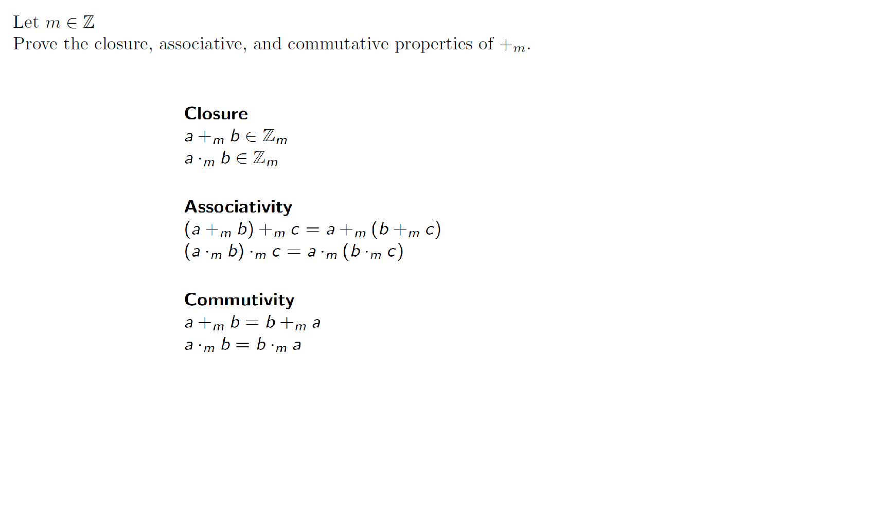 Solved Let m EZ Prove the closure, associative, and | Chegg.com