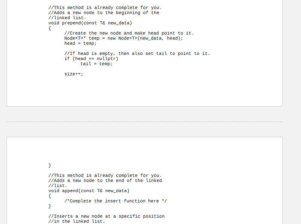 Solved \{ /∗ Complete the insert function here */ \} | Chegg.com