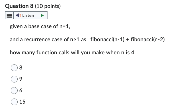 Solved Question 8 (10 points) given a base case of n=1, and | Chegg.com
