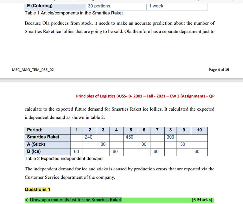 Solved Exercise 4: Material Requirements Planning (MRP-I) | Chegg.com