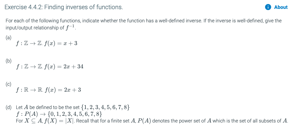 Solved Exercise 4.4.2: Finding inverses of functions. | | Chegg.com