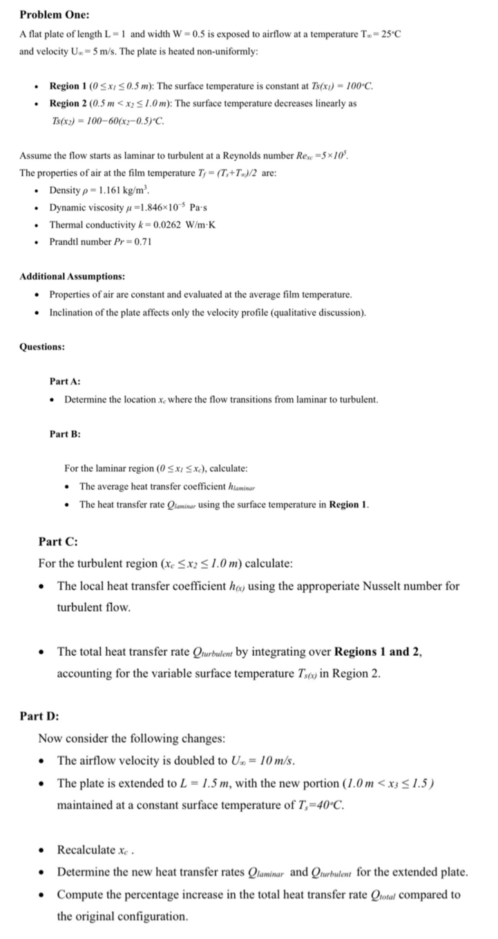 Solved Problem One:A flat plate of ﻿length L=1 ﻿and width | Chegg.com