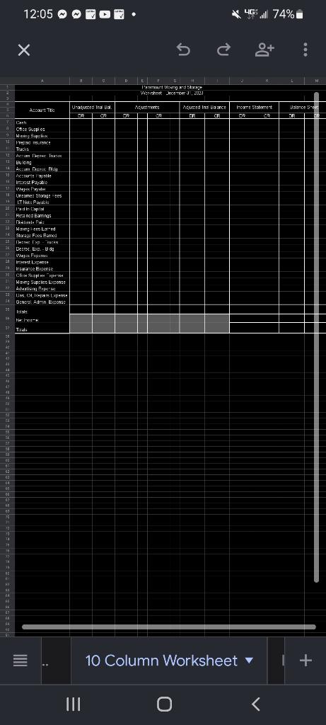 Prepare the 10 column worksheet (partial view on page | Chegg.com
