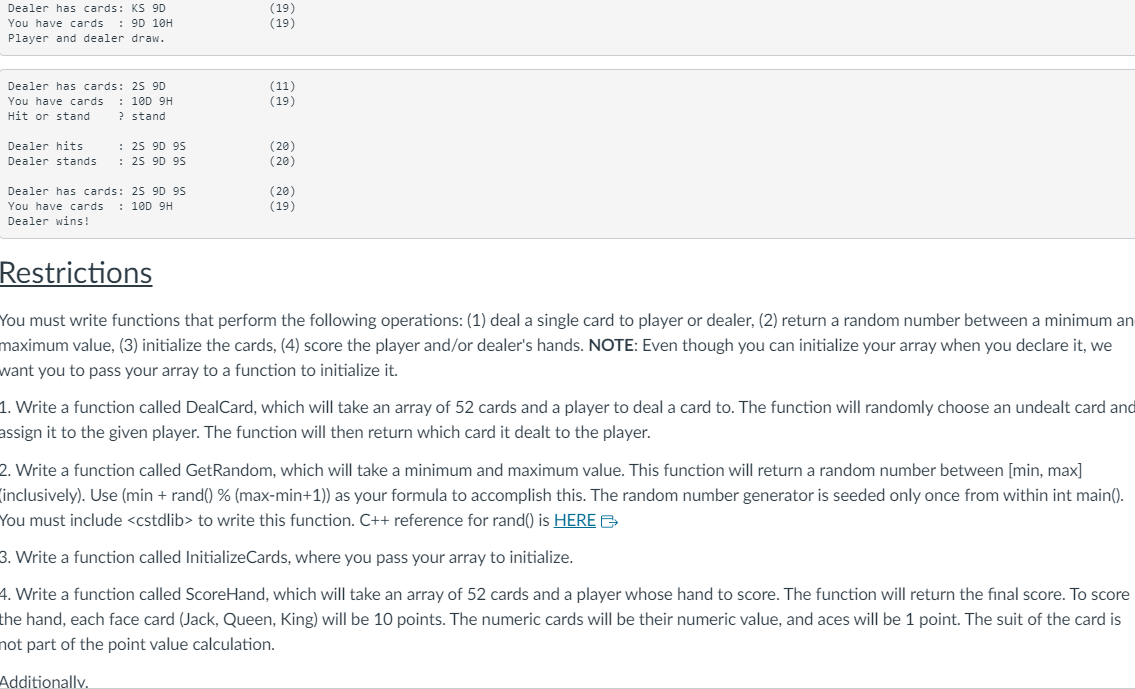 Solved You will write a program that plays the card game, | Chegg.com