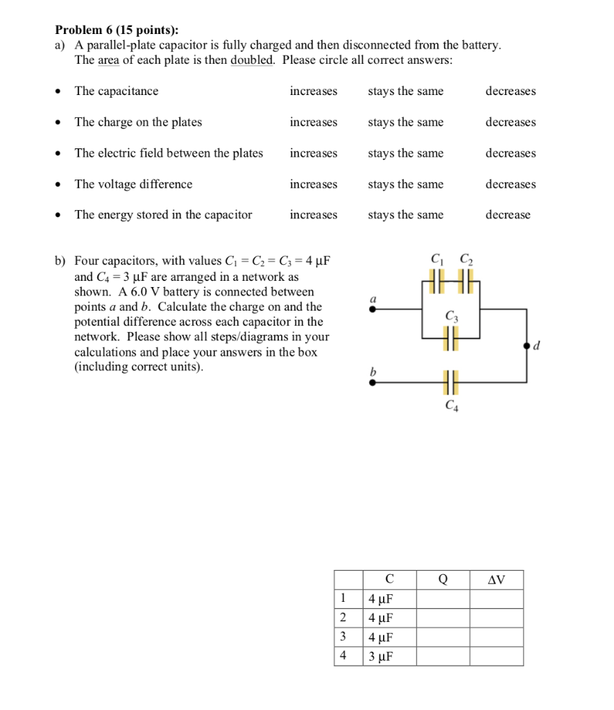 Solved Problem 6 15 Points A A Parallel Plate Capacitor Chegg