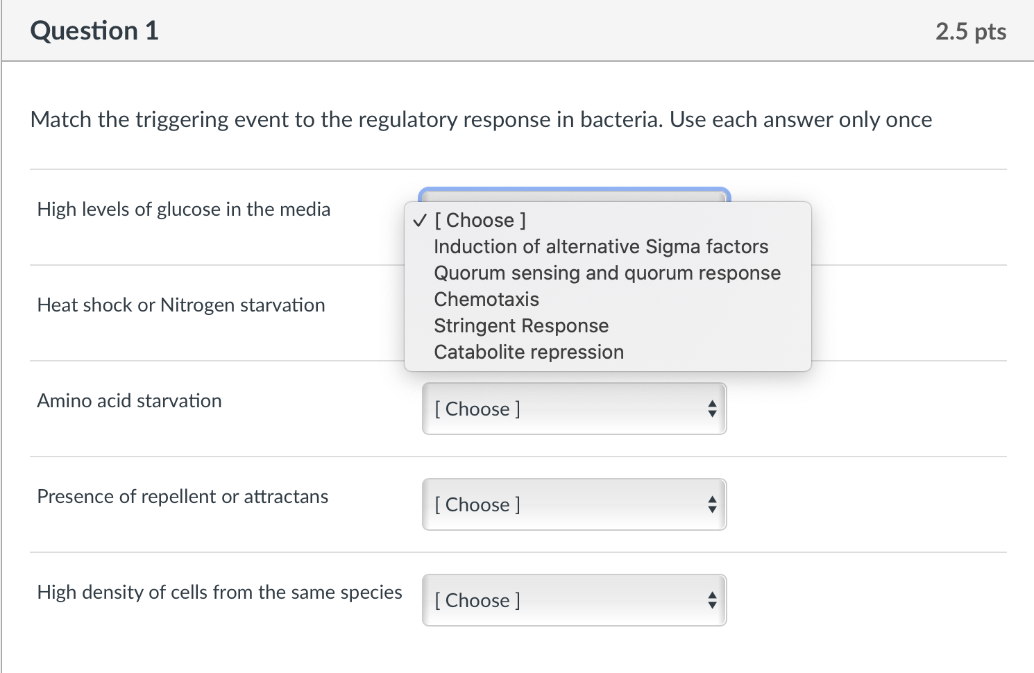 Solved Question 1 2.5 pts Match the triggering event to the | Chegg.com