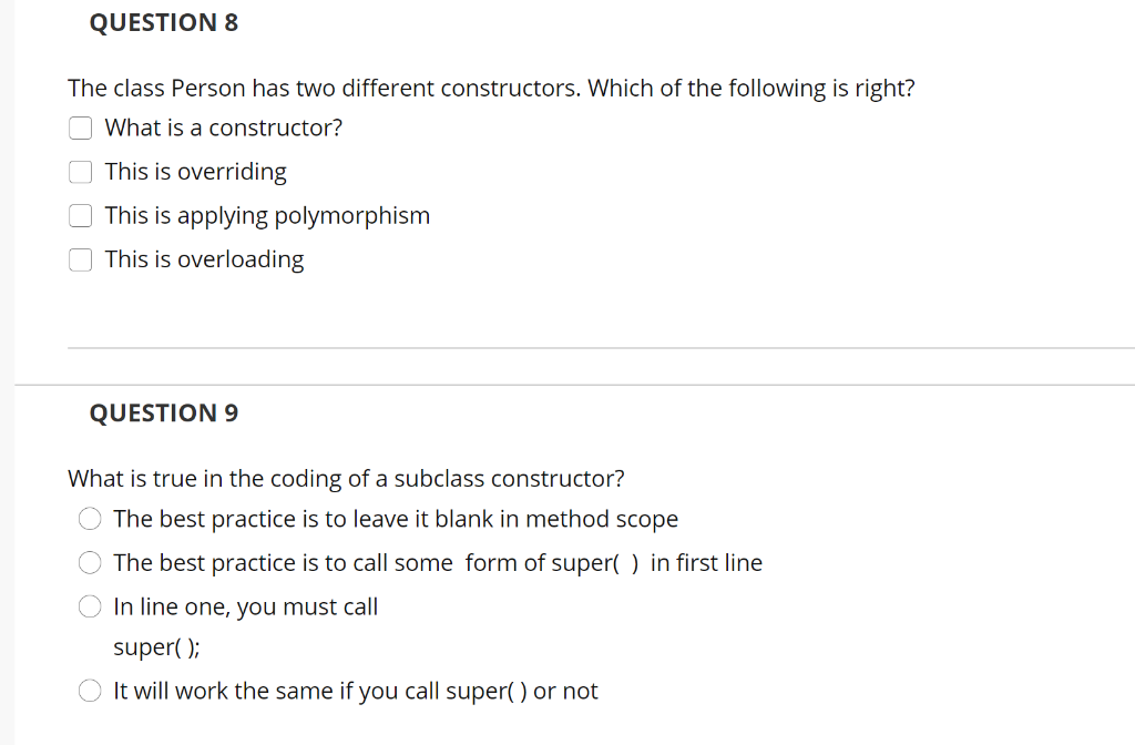 Solved QUESTION 8 The class Person has two different | Chegg.com