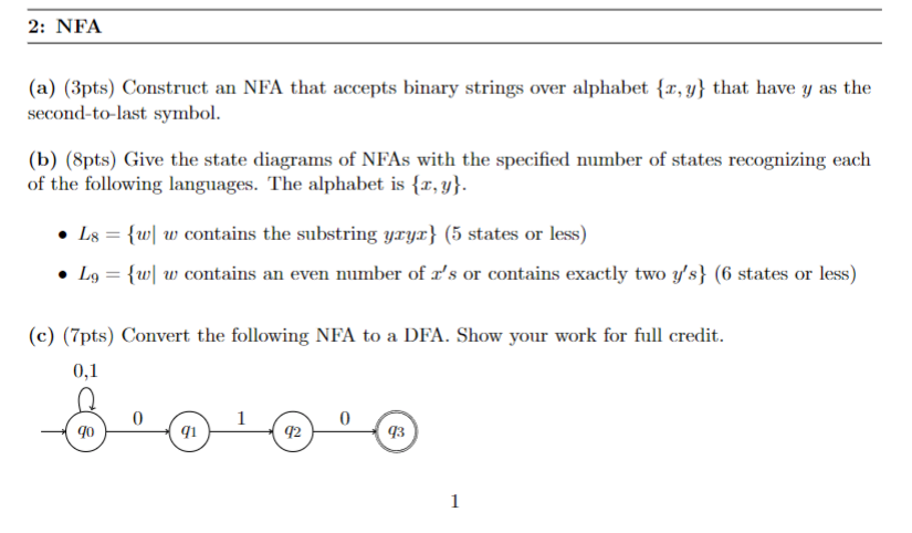 Solved (a) (3pts) Construct an NFA that accepts binary | Chegg.com