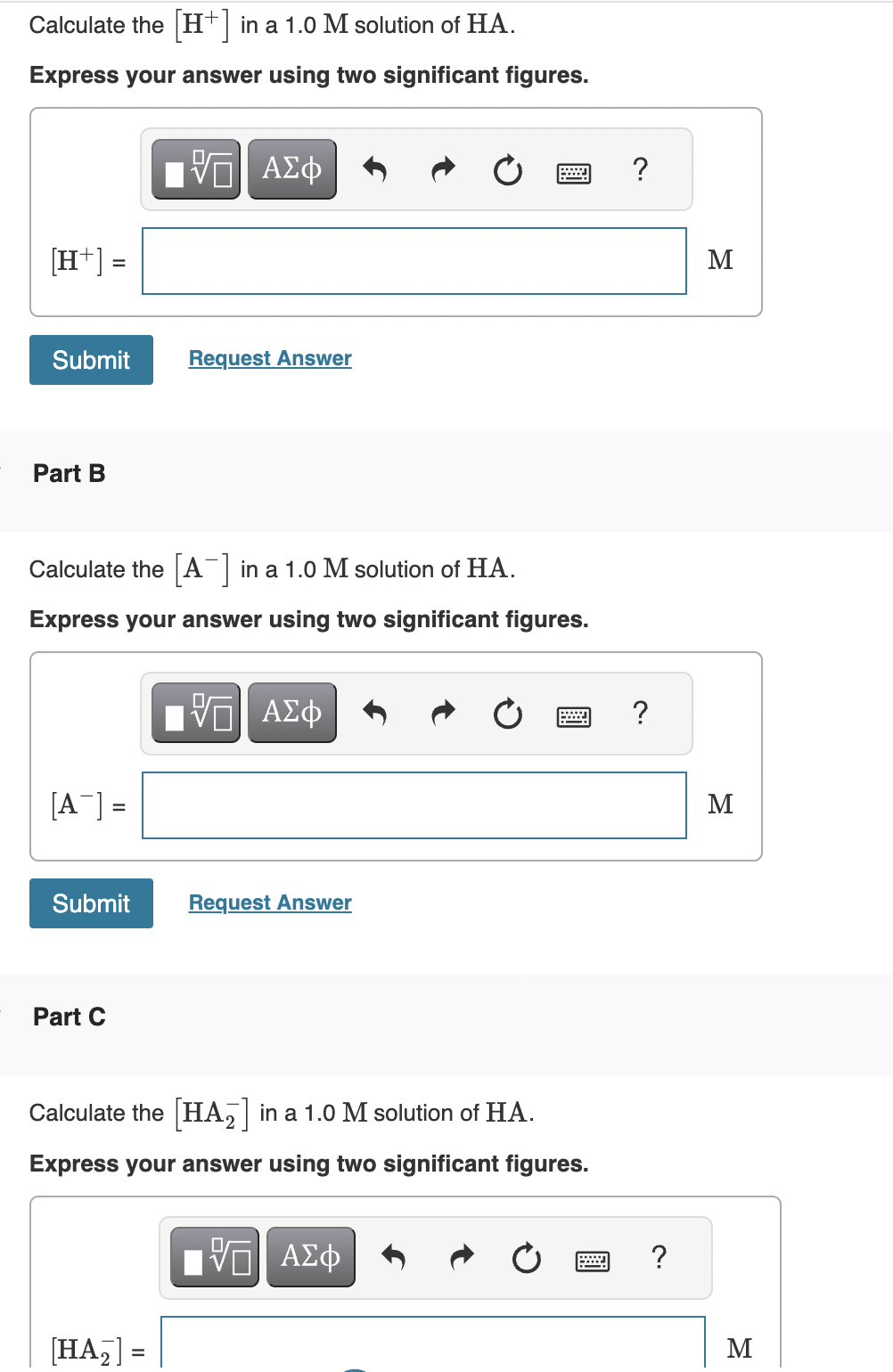 Calculate the [H+]in a 1.0M solution of HA. Express | Chegg.com