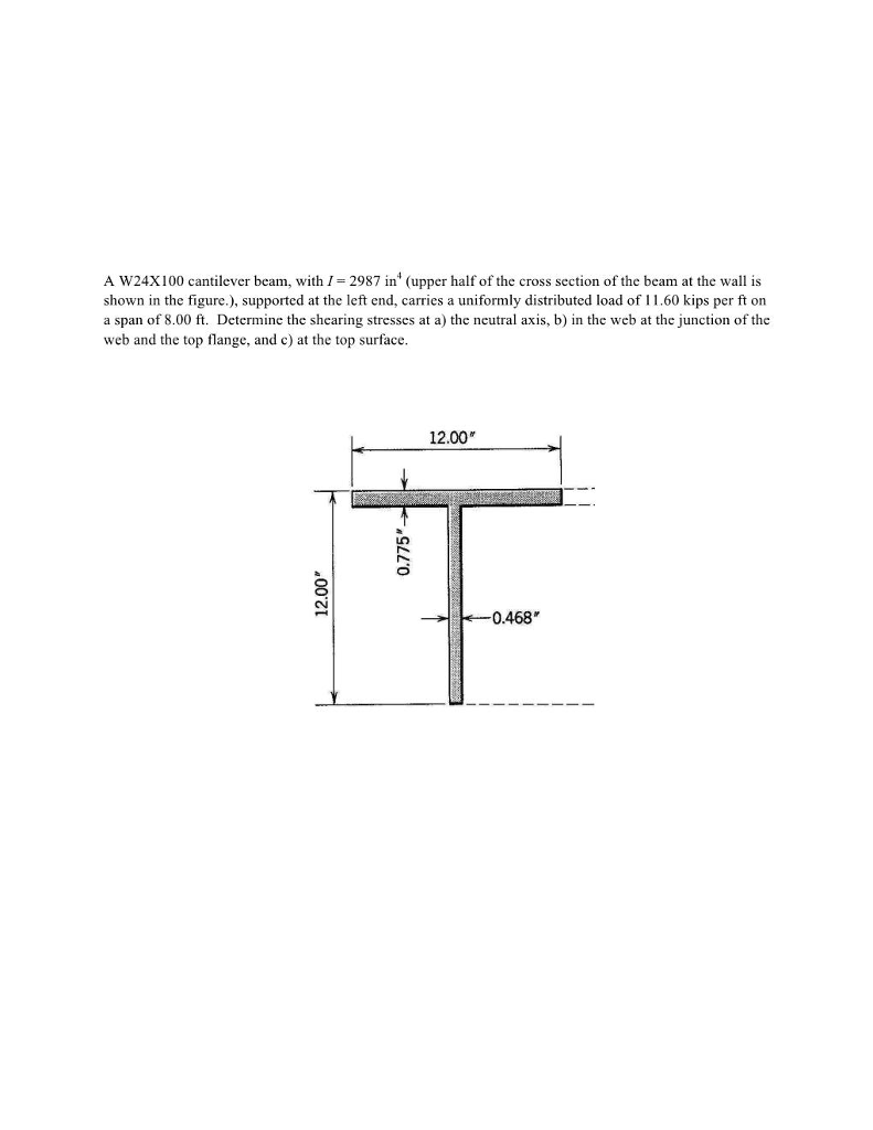 Solved A W24X100 cantilever beam, with 1= 2987 in4 (upper | Chegg.com