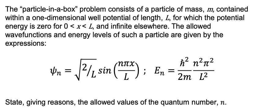 Solved The “particle-in-a-box” problem consists of a | Chegg.com