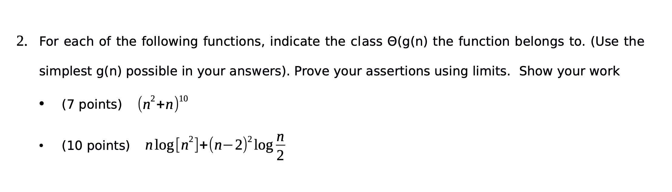 Solved 2. For each of the following functions, indicate the | Chegg.com