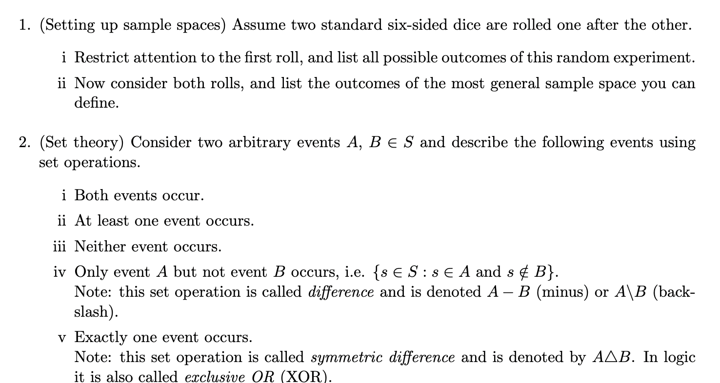 Solved 1. (Setting up sample spaces) Assume two standard | Chegg.com