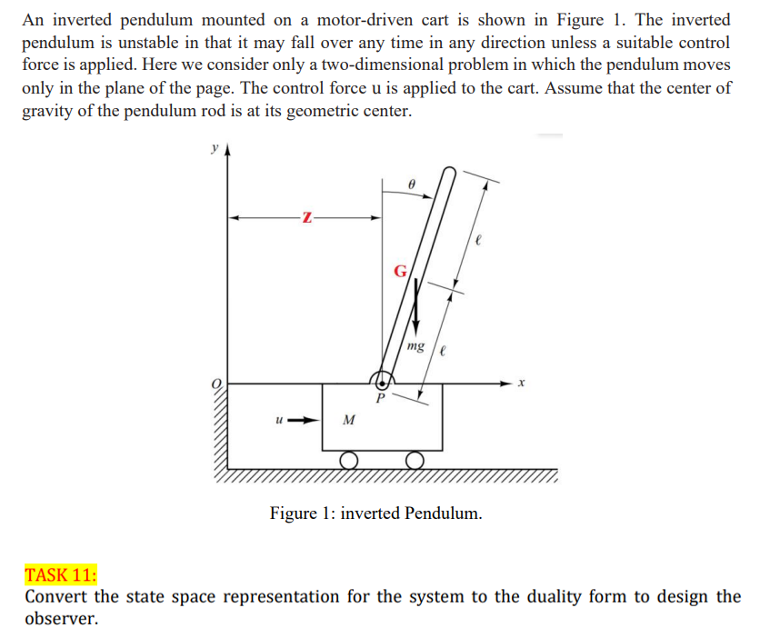 Solved An inverted pendulum mounted on a motor-driven cart | Chegg.com