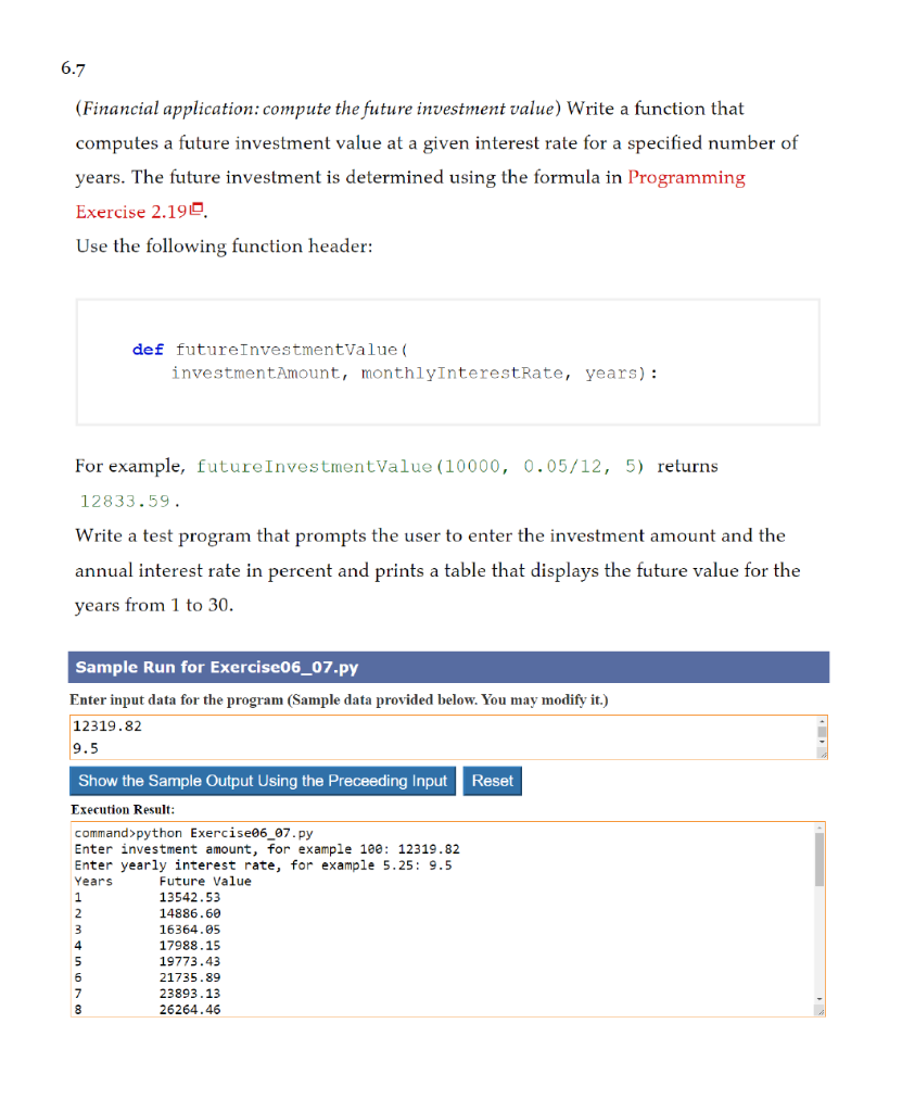 6.7 (Financial application: compute the future | Chegg.com