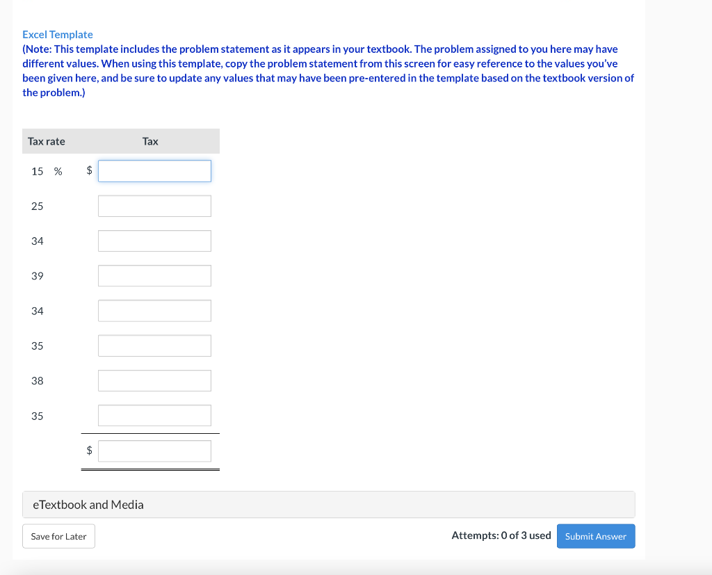 Solved Excel Template (Note: This template includes the | Chegg.com