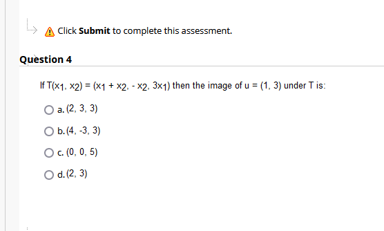 Solved Click Submit to complete this assessment. Question 4 | Chegg.com
