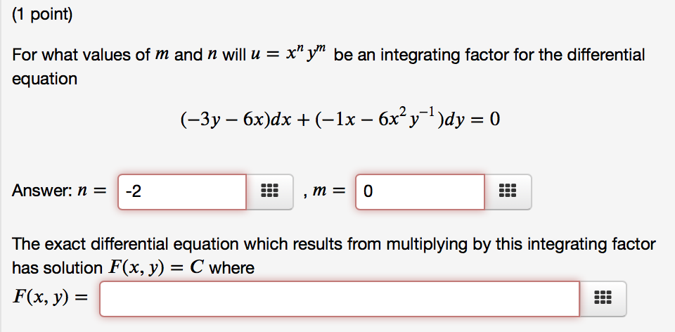 Solved (1 point) For what values of m and n will u = x" ym | Chegg.com