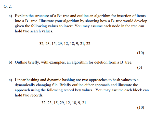 Solved Q. 2. a) Explain the structure of a B+ tree and | Chegg.com