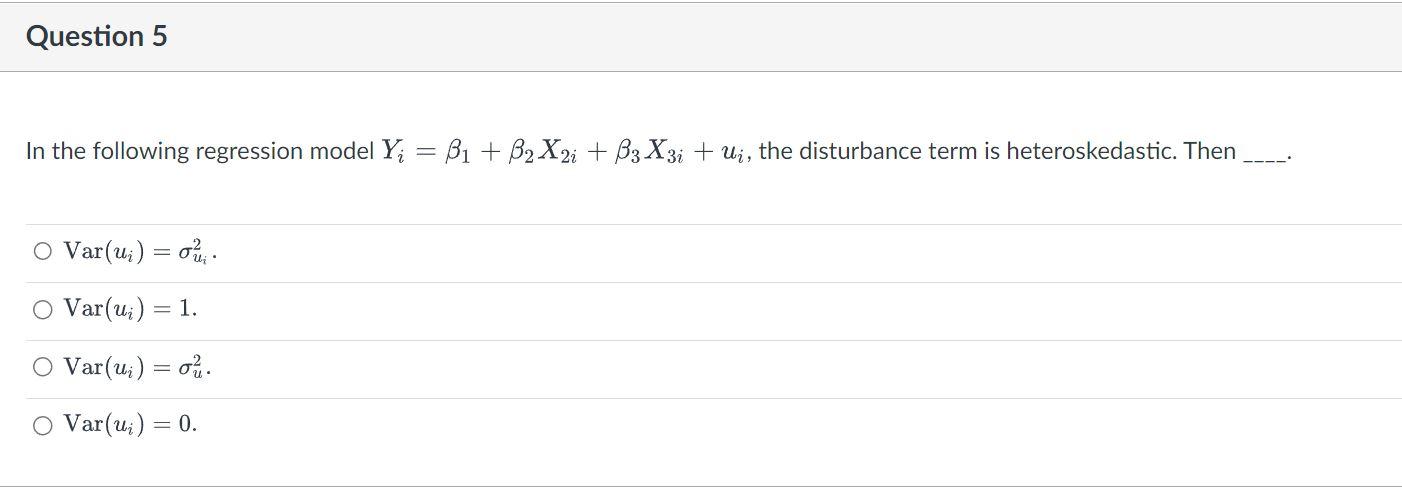 Solved In the following regression model | Chegg.com