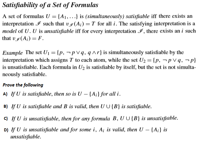 Satisfiability ofa Set of Formulas A set of formulas | Chegg.com
