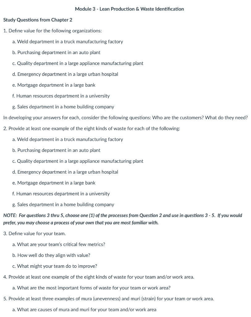 Solved Module 3 - Lean Production & Waste Identification | Chegg.com