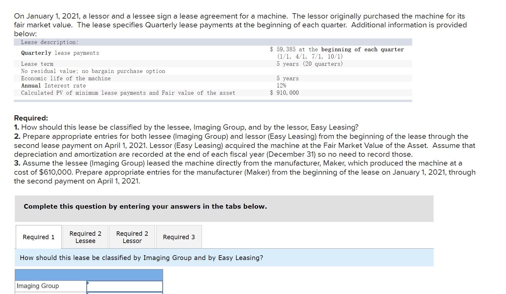 Solved On January 1, 2021, a lessor and a lessee sign a | Chegg.com