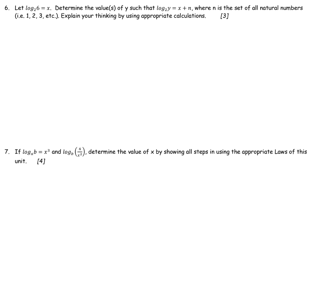 Solved 6. Let log26 = x. Determine the value(s) of y such | Chegg.com
