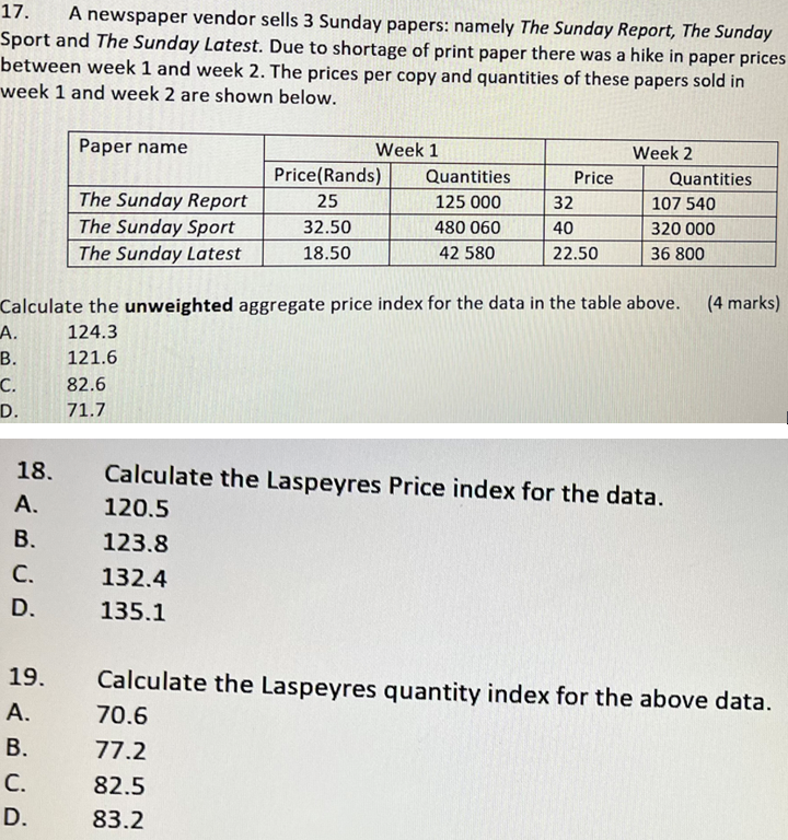 Solved 17. A newspaper vendor sells 3 Sunday papers: namely | Chegg.com