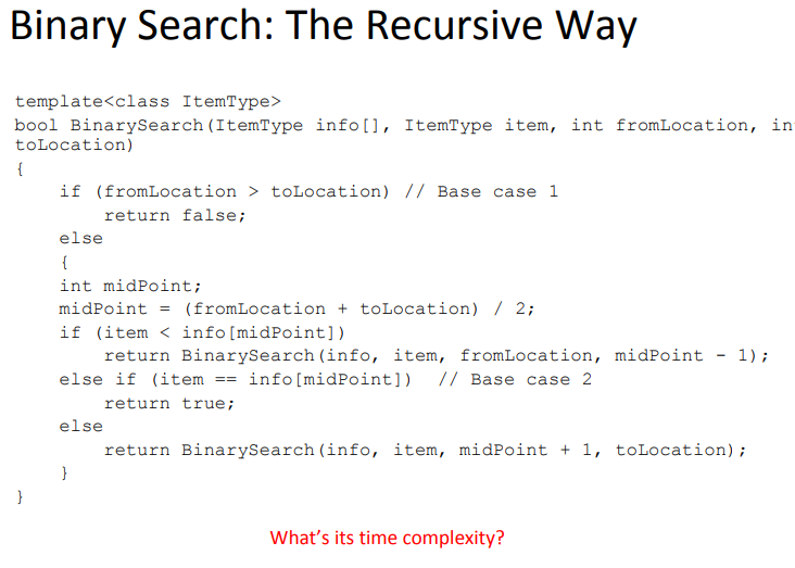 Solved Binary Search: The Recursive Way template bool | Chegg.com