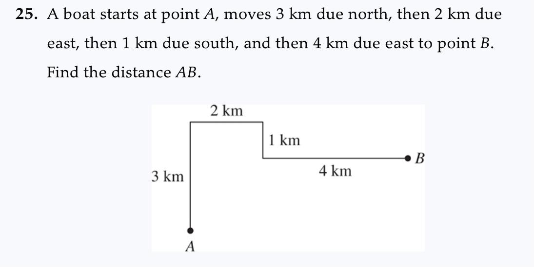 Solved 1 25. A boat starts at point A, moves 3 km due north, | Chegg.com