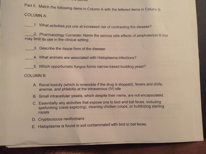 Solved Match the following items in Column A with the | Chegg.com