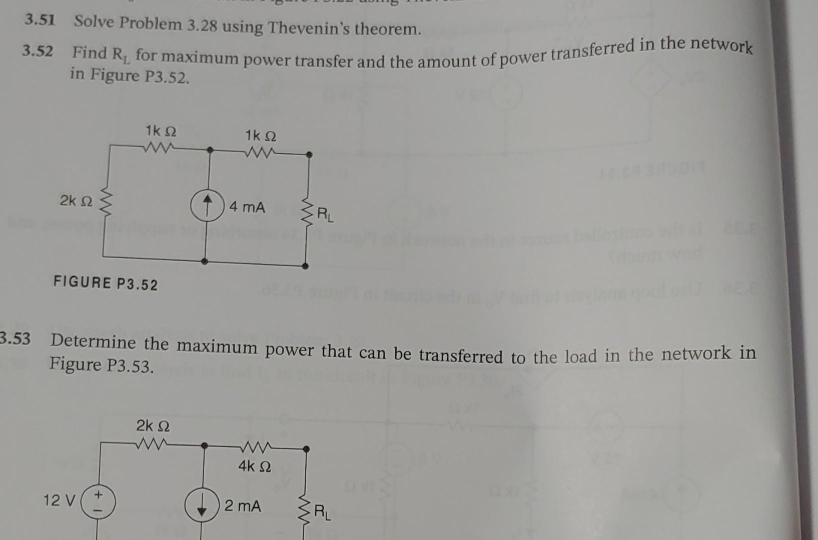 Solved 3.51 Solve Problem 3.28 using Thevenin's theorem. | Chegg.com