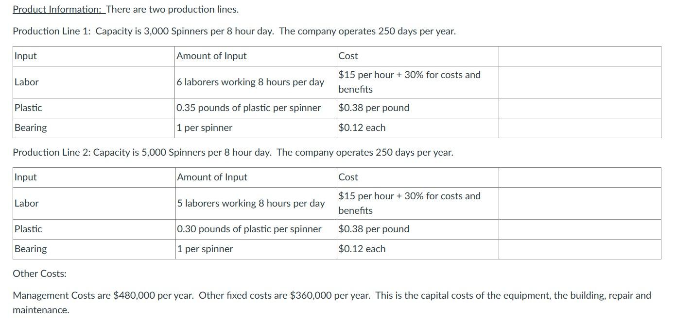 Solved Product Information: There are two production lines. | Chegg.com