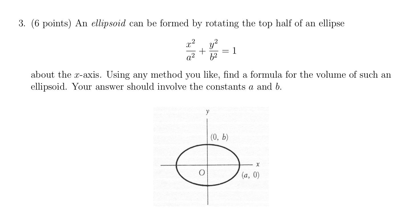 Solved (6 points) An ellipsoid can be formed by rotating the | Chegg.com