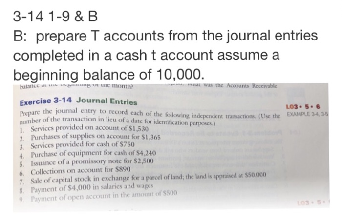 Solved 3-14 1-9 & B B: prepare T accounts from the journal | Chegg.com