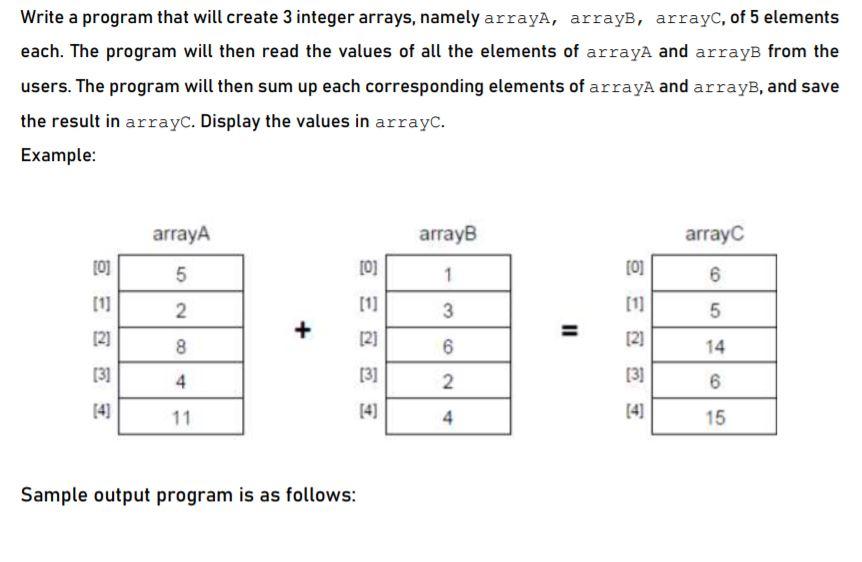 Solved Write a program that will create 3 integer arrays, | Chegg.com
