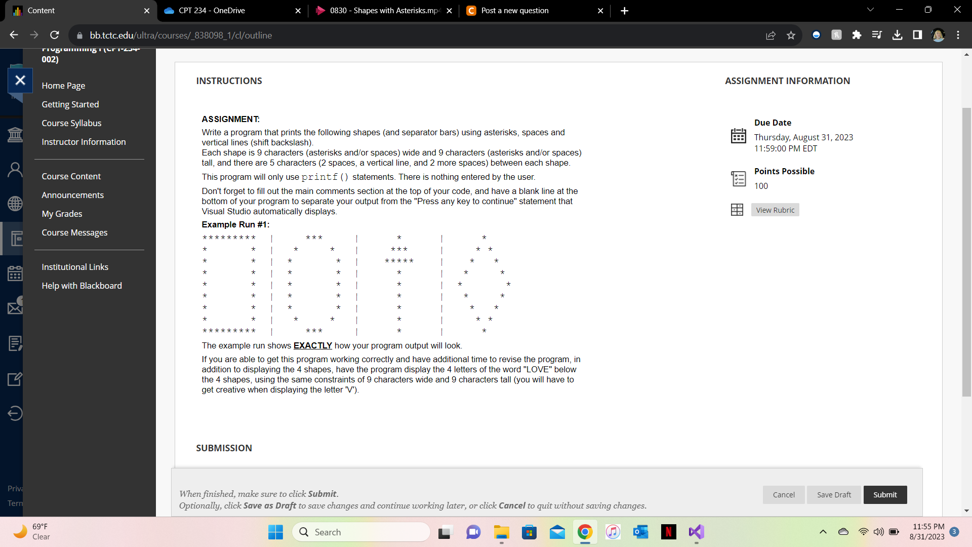 Solved Write A Program In C Languaage That Prints The 