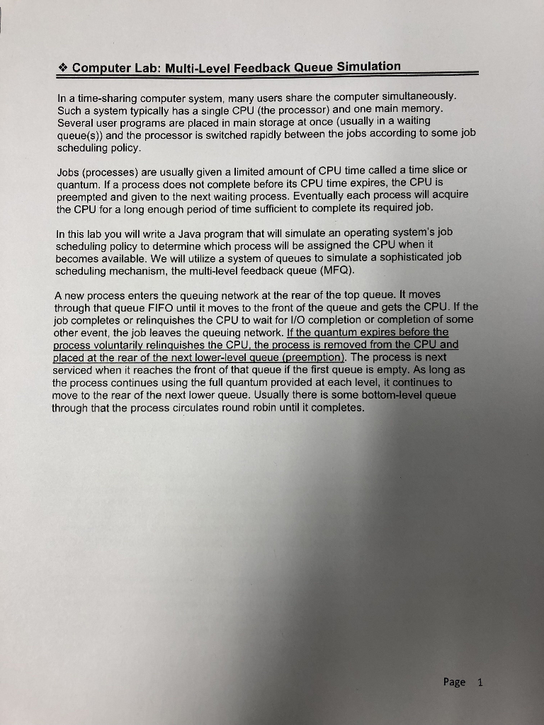 Solved « Computer Lab: Multi-Level Feedback Queue Simulation | Chegg.com