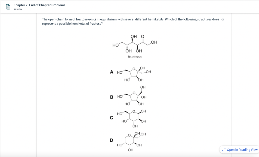 Solved The open-chain form of fructose exists in equilibrium | Chegg.com