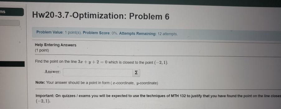 Solved ms Hw20-3.7-Optimization: Problem 6 Problem Value: 1 | Chegg.com